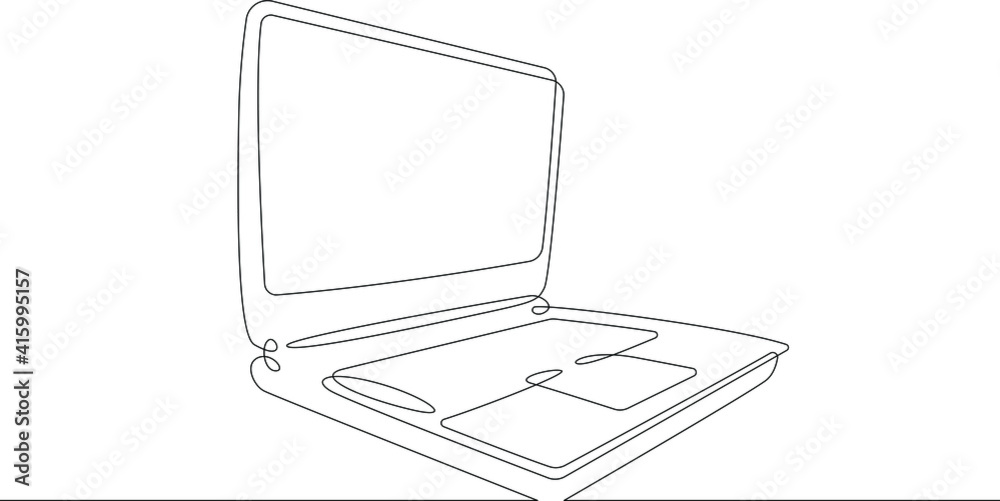 Opened mobile computer laptop. The device included for work.One ...