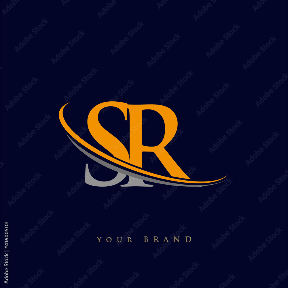 initial letter SR logotype company name yellow and grey swoosh design ...