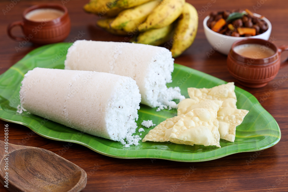 Rice Puttu white Pittu , Kadala Chickpea curry , milk tea , popular ...