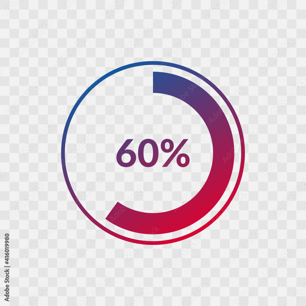 60 percent blue and red gradient pie chart sign. Percentage vector ...