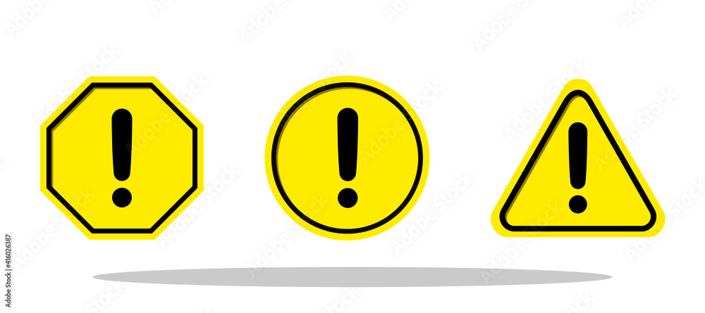 Warning signs icon set in flat style. Caution symbol for your web site ...