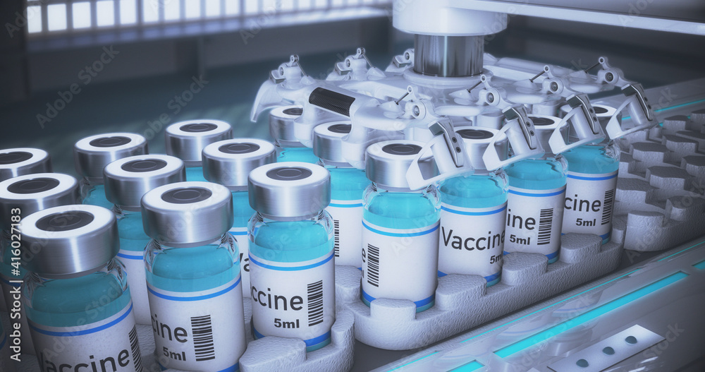 Pharmaceutical manufacturing line. Cardboard automatic factory ...