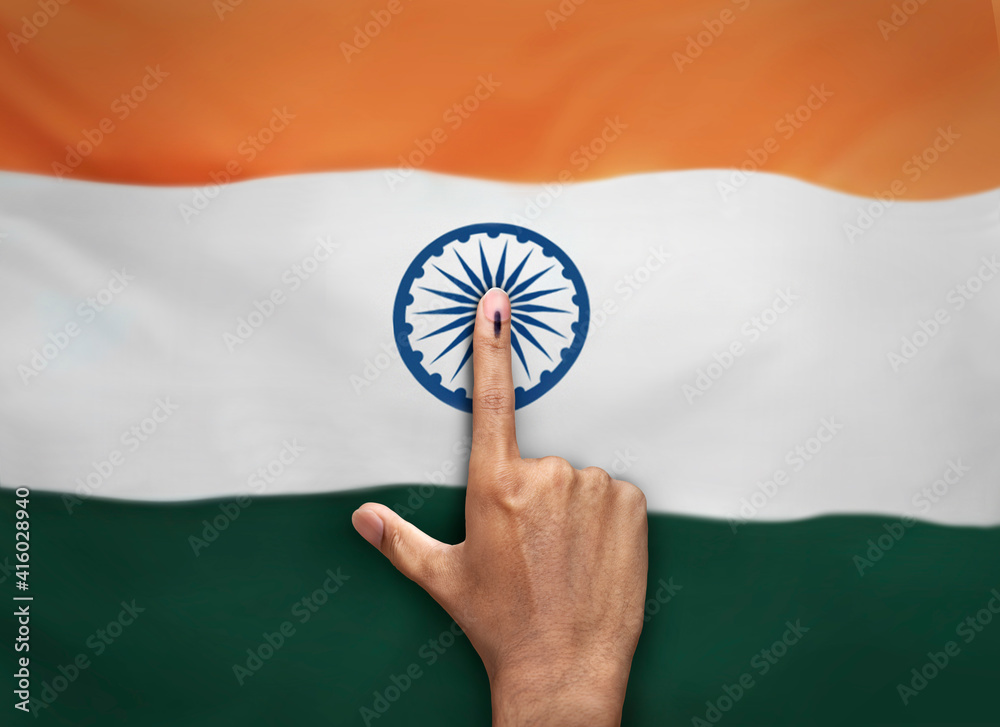 male Indian Voter Hand with voting sign or ink pointing vote for India ...