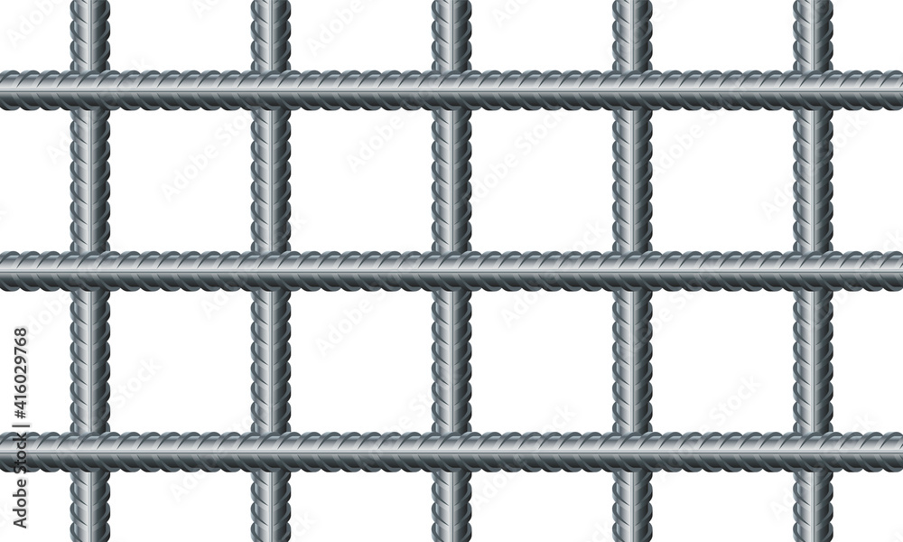 Vector illustration seamless grid from reinforced rebars on white ...