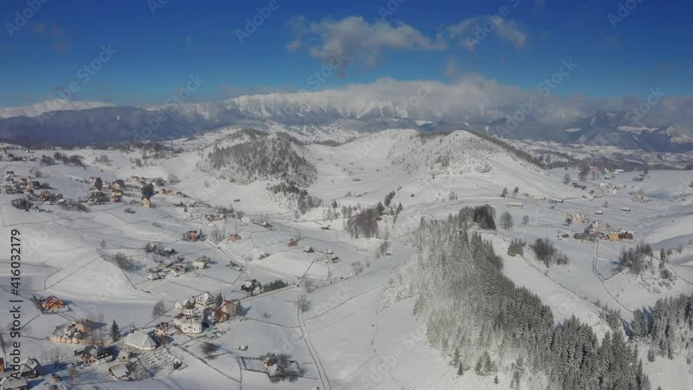 4K Aerial view of Fundata village from Rucar-Bran Pass in Romania ...