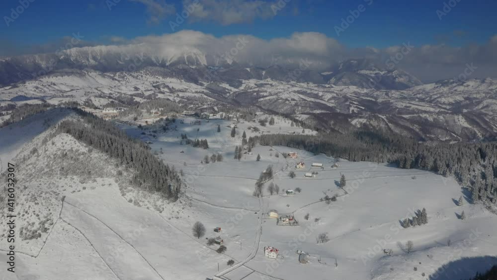 4K Aerial view of Fundata village from Rucar-Bran Pass in Romania ...
