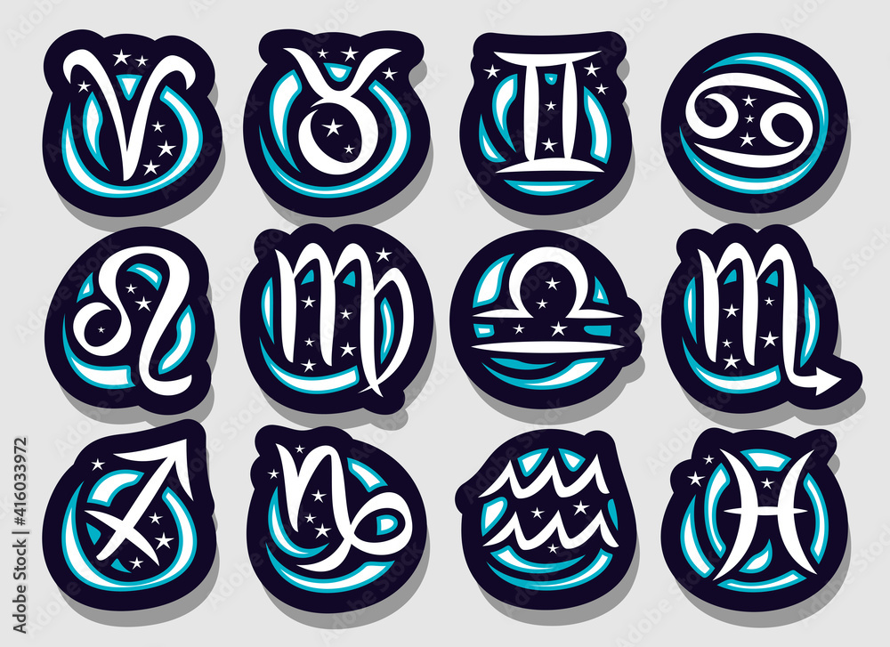 Vector set of Zodiac Signs, collection of 12 cut out Astrology Symbols ...