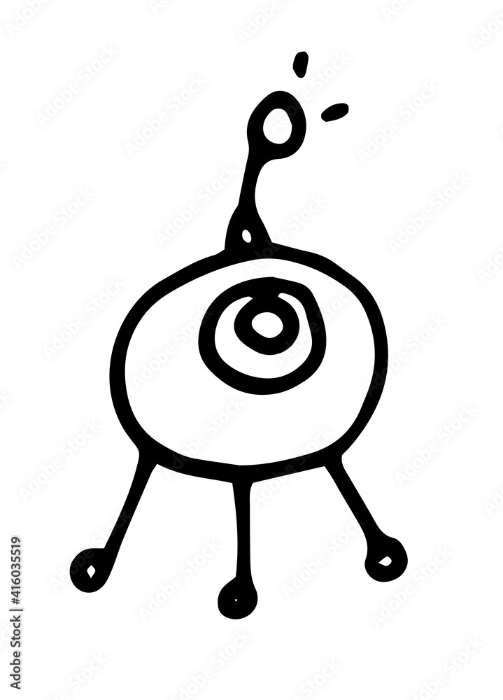 vector drawing of a cartoon alien a round body with one eye on three ...