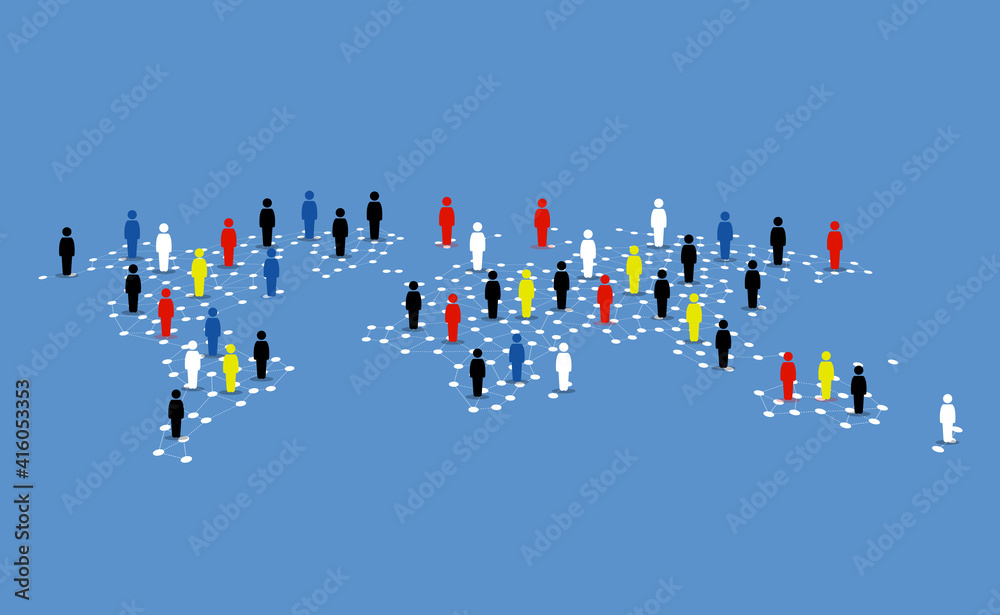 Different type of people around the world map. Vector illustration ...