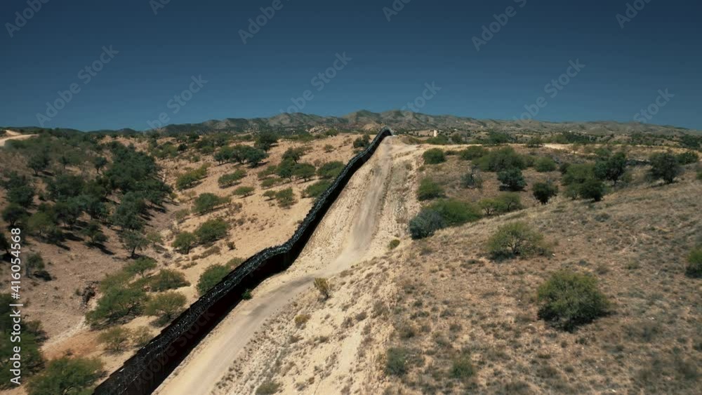 Aerial view of Nogales border area showing border fence separating the ...