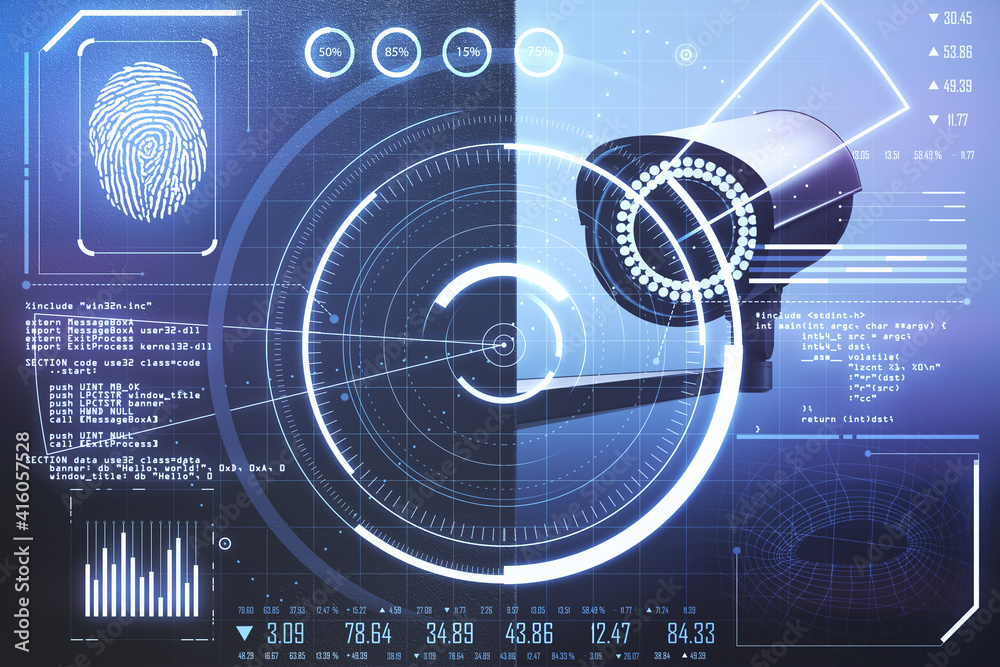 Human biometric identification concept with CCTV camera and digital ...