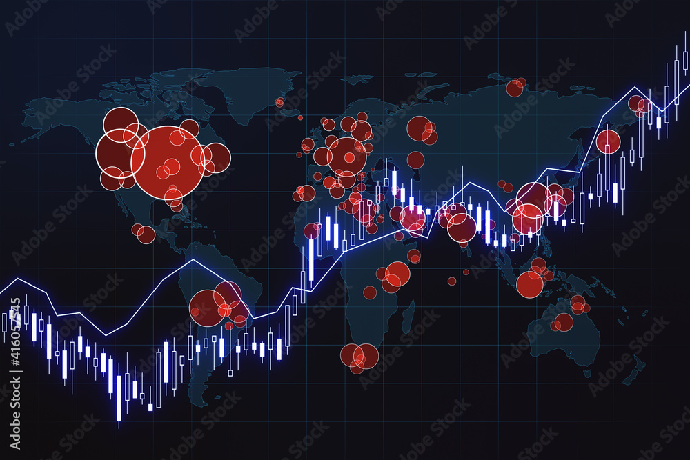 COVID-19 virus influence on stock market chart with growing financial ...