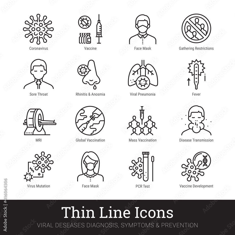 Viruses, viral infection, medical laboratory thin line icons. Vector ...