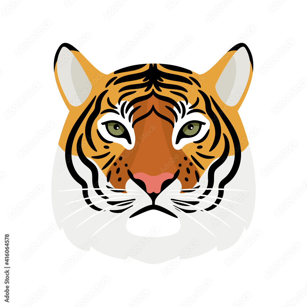 Tiger head. Cartoon front face of aggressive king of beasts, symbols of ...
