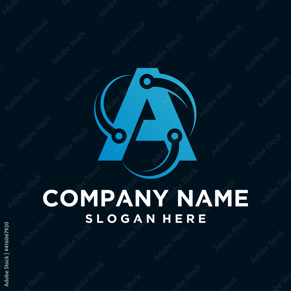 tech letter A logo letter a logo design template technology logo icon ...
