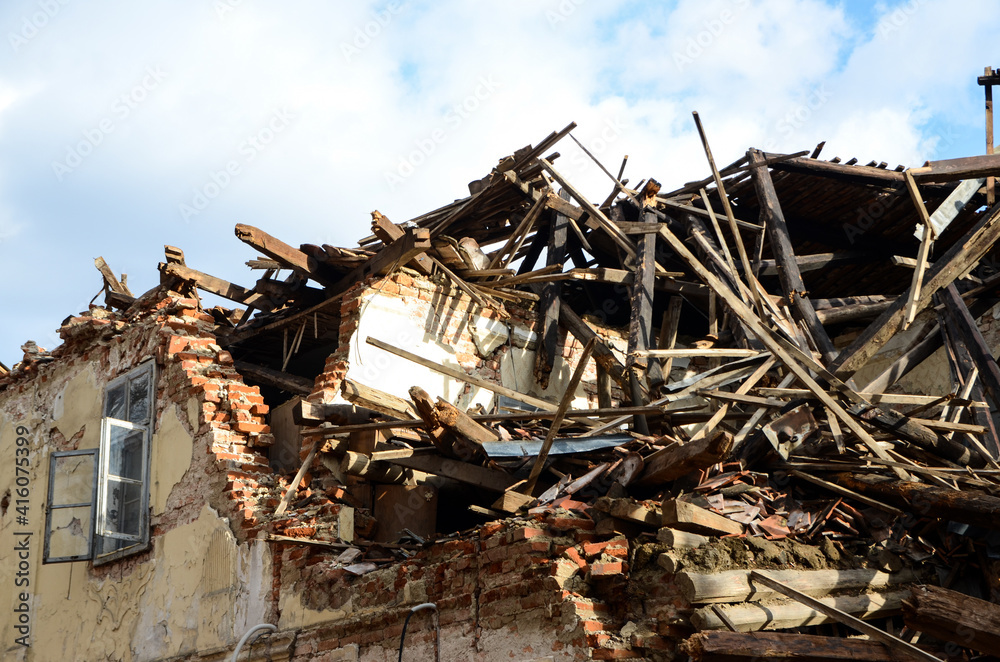 Strong earthquake hit Croatia. Damaged buildings in Petrinja. Ruined ...