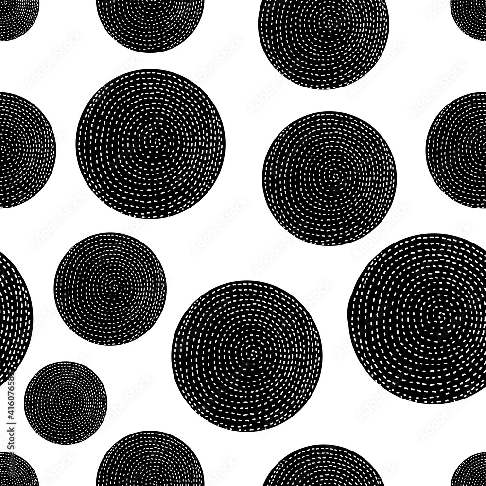 Seamless black pattern, polka dot fabric, wallpaper, vector. Cheerful ...