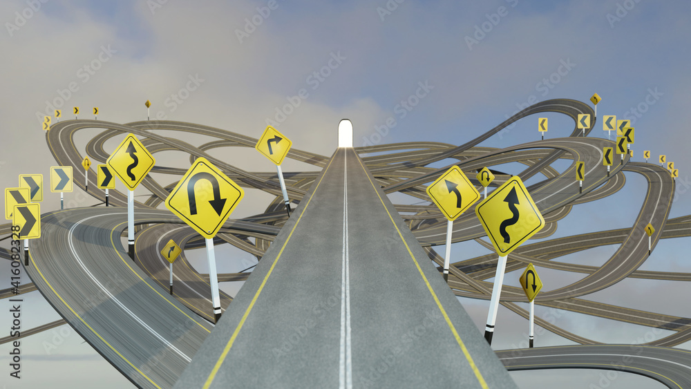 straight path to success choosing the right strategic path with yellow ...