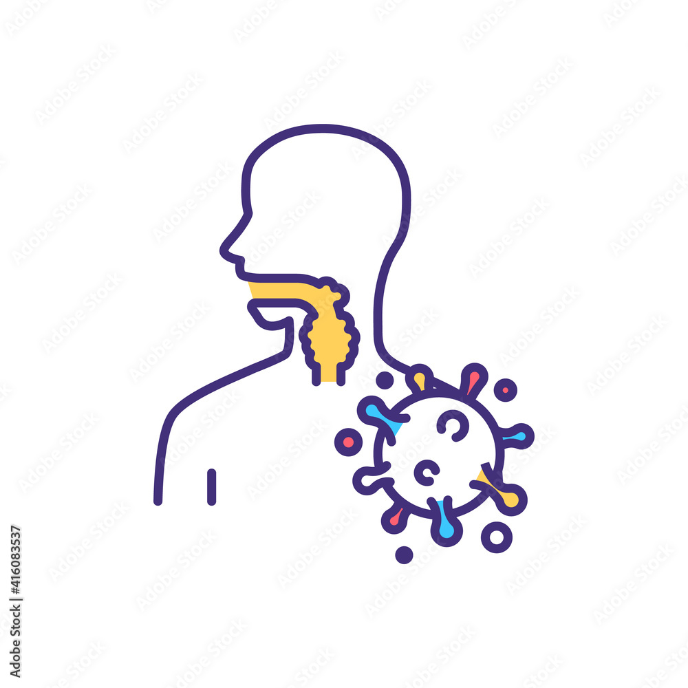 Viral sore throat RGB color icon. Influenza virus. Pharyngitis ...