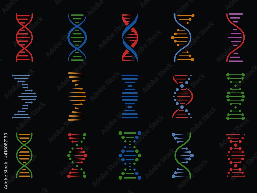 DNA signs. Human chromosome genetic spiral structure, genome helix ...