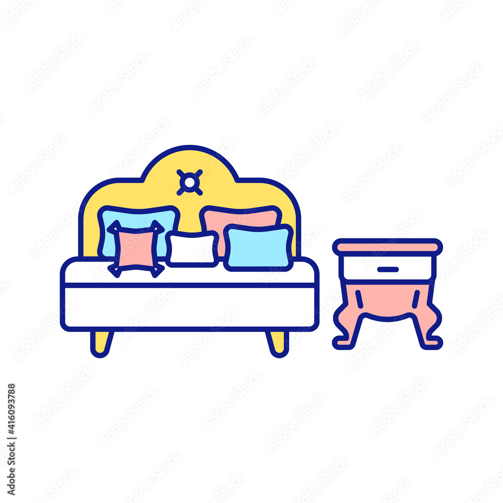 Cleaning-out in bedroom RGB color icon. Making bed. Storage of unused ...