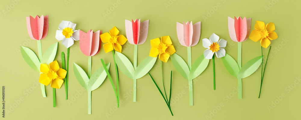 Happy Easter paper craft for kids. Paper DIY seasonal flowers tulips ...