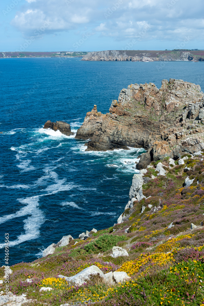 The atlantic ocean at the Pointe de Dinan, a cape on Crozon peninsula ...
