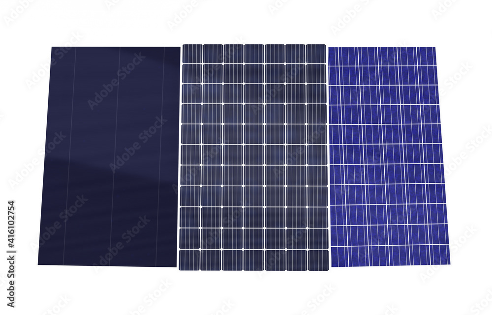 3D rendering several type of Solar Panel isolated on white background ...