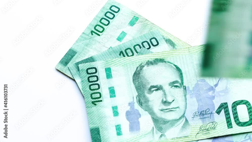 Currency Costa Rica banknotes falling and rotating slowly on their own ...