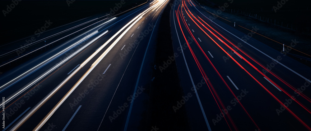 Poster Night Autobahn, highway. Light lines from cars. – Wall Art ...