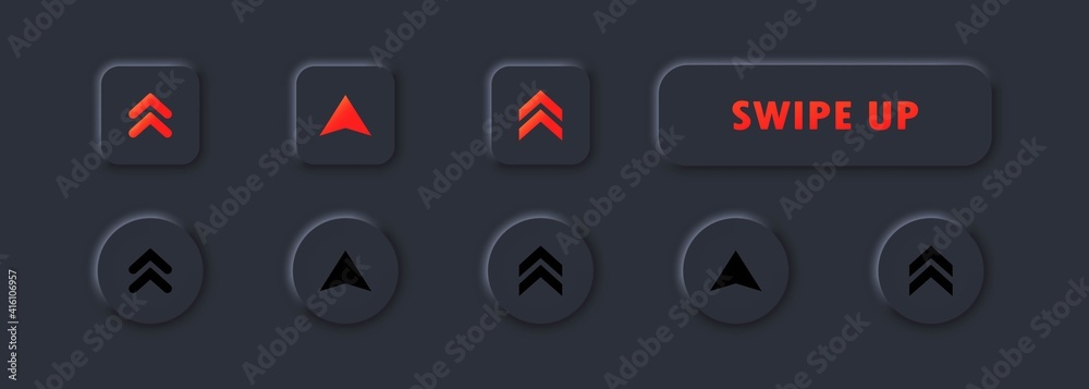 Swipe up, arrow up buttons. Text swipe up. Social media concept. User ...