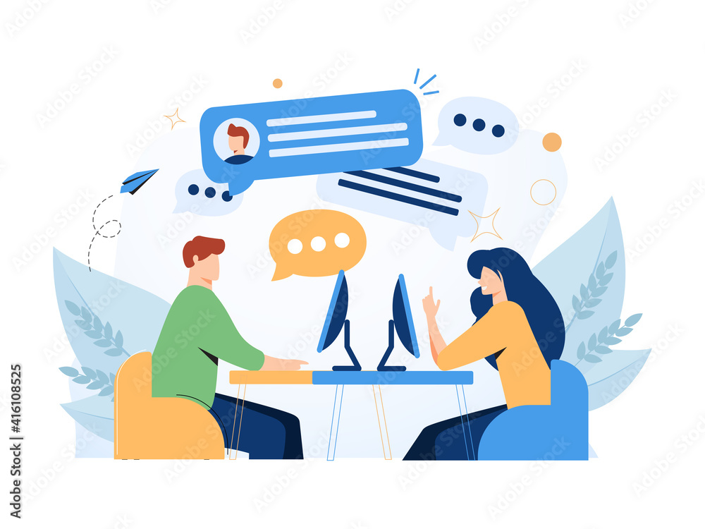 Vector colorful illustration of communication via the Internet, social ...