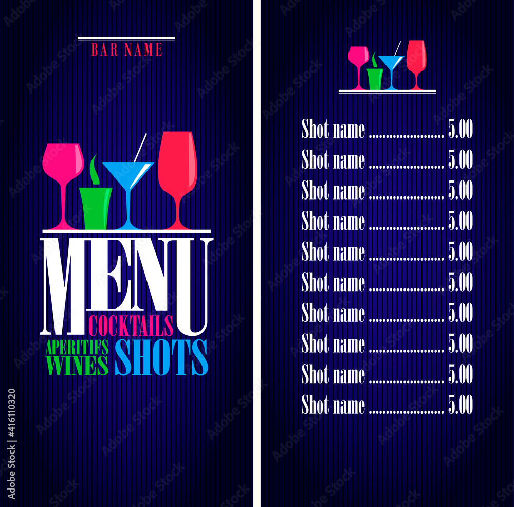 Bar Design Menu Drinks Cocktails Aperitifs Wines Shots Menu Vector Illustration Vector De