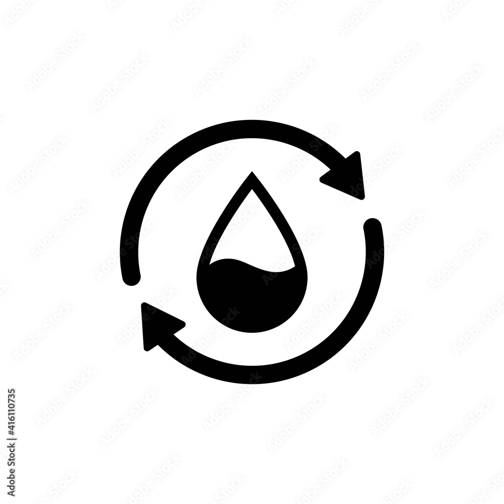 Vetor de Recycle water icon. Water drop with 2 sync arrows. Single ...