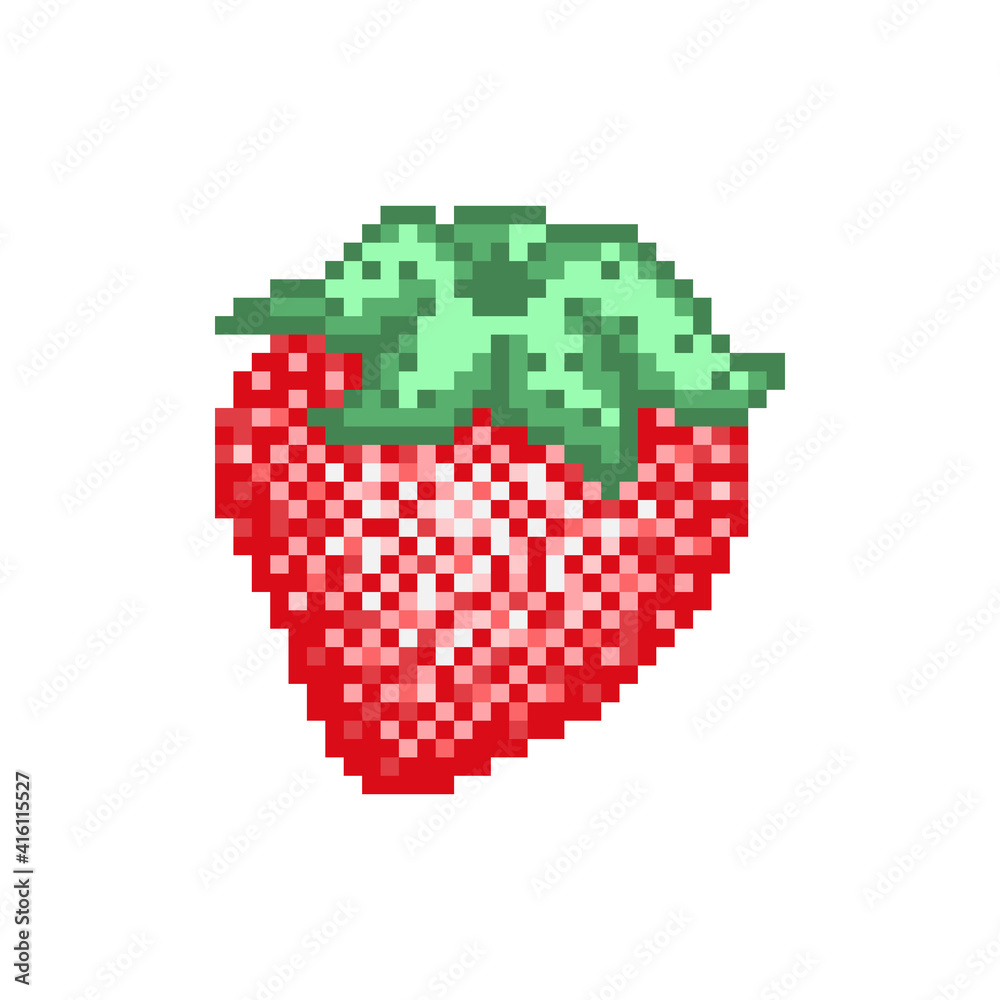 Pixel art strawberry icon. Vector retro style design strawberry symbol ...