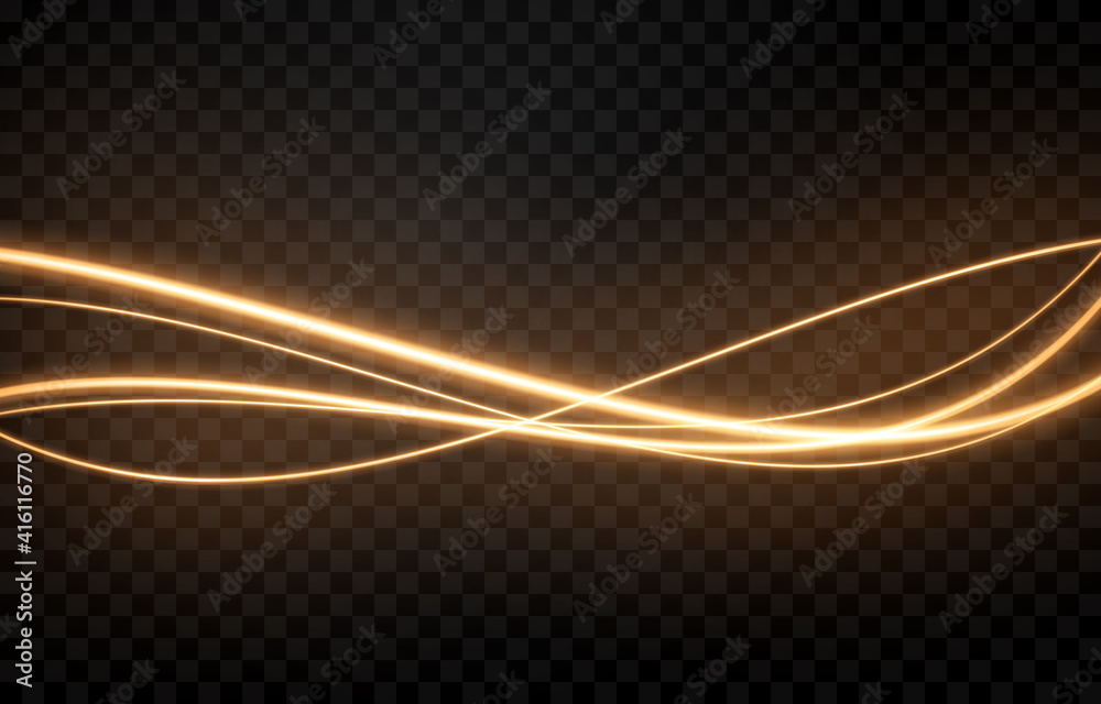 Vector glowing light lines. Neon light, light effect png. Golden line ...