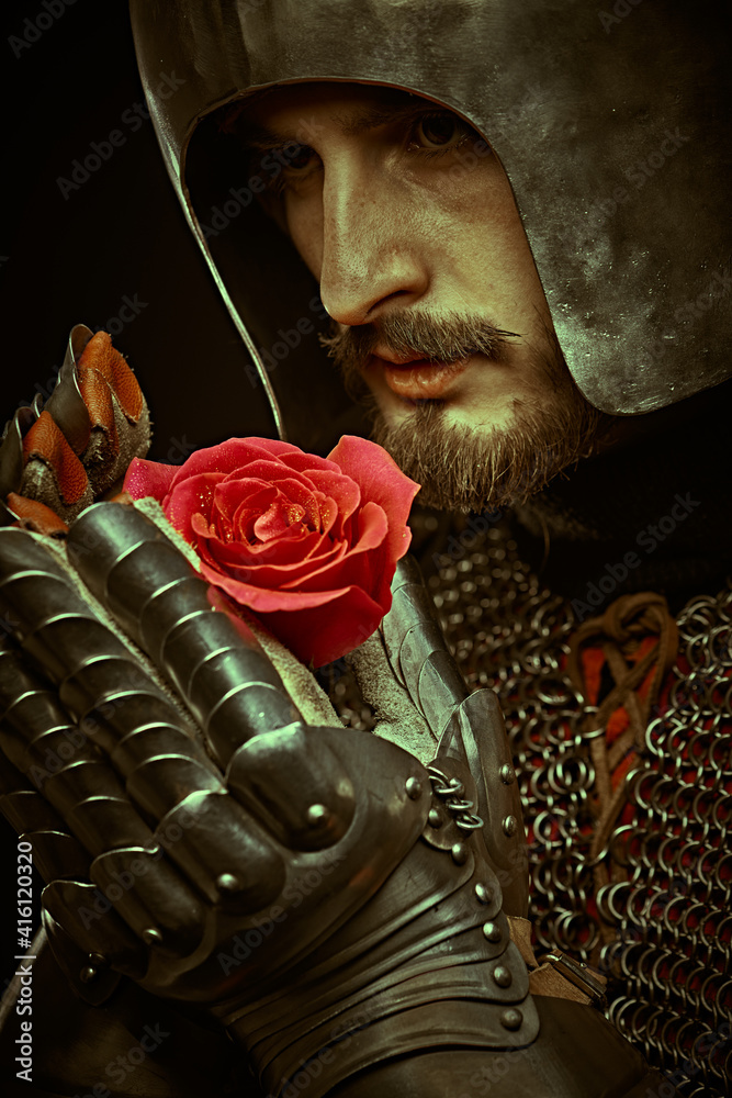 romantic knight with rose Stock-Foto | Adobe Stock