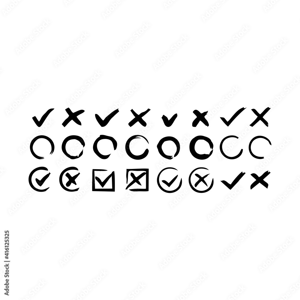 Hand drawn check mark. For list items checkbox chalk icon and sketch ...