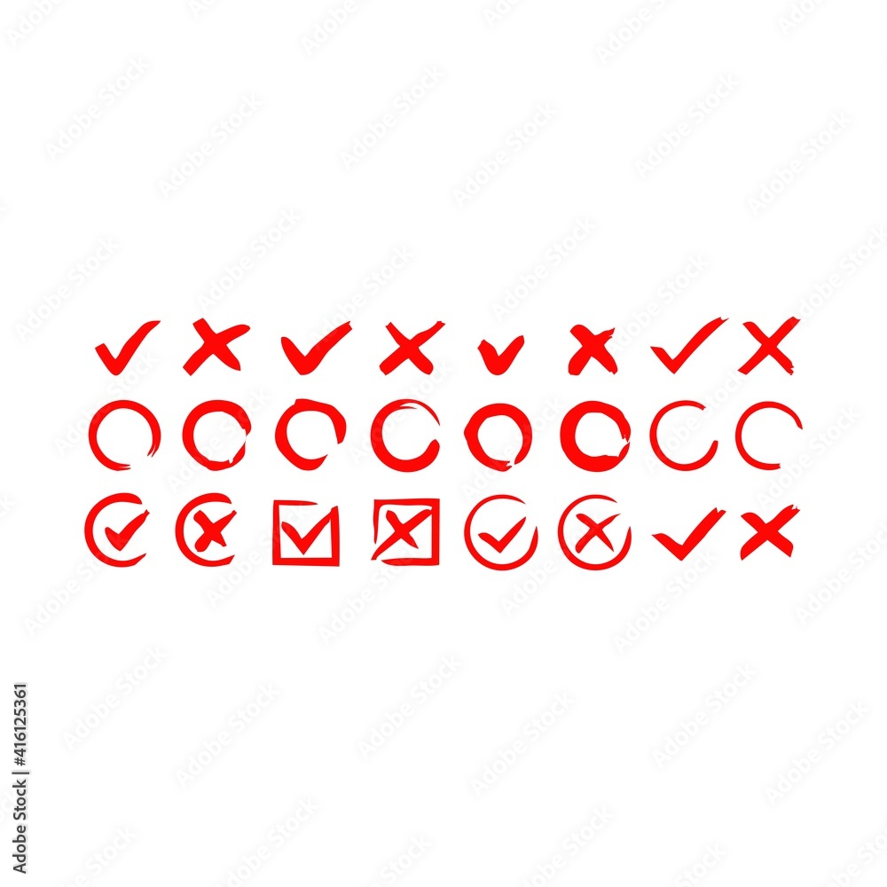Obraz Hand drawn red check mark. For list items, checkbox chalk icon ...