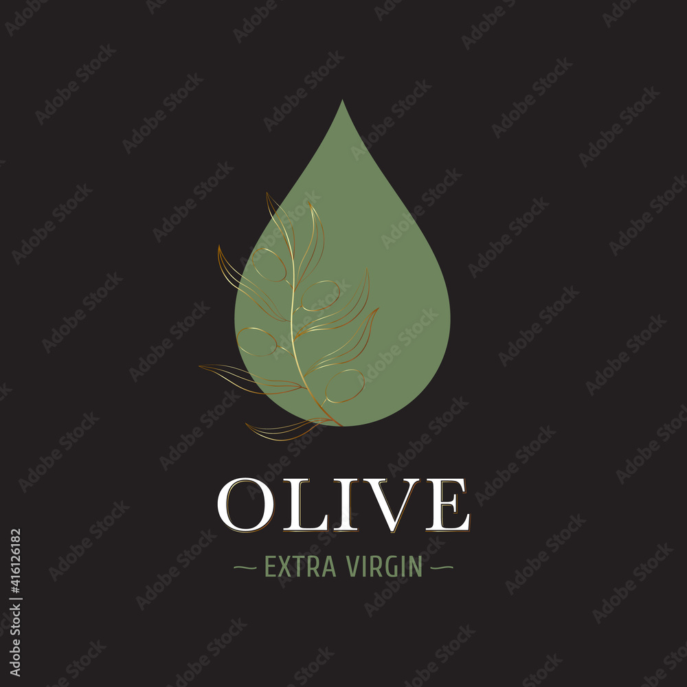 Olive oil drop logo and golden sprig. Design concept for logos, icons ...