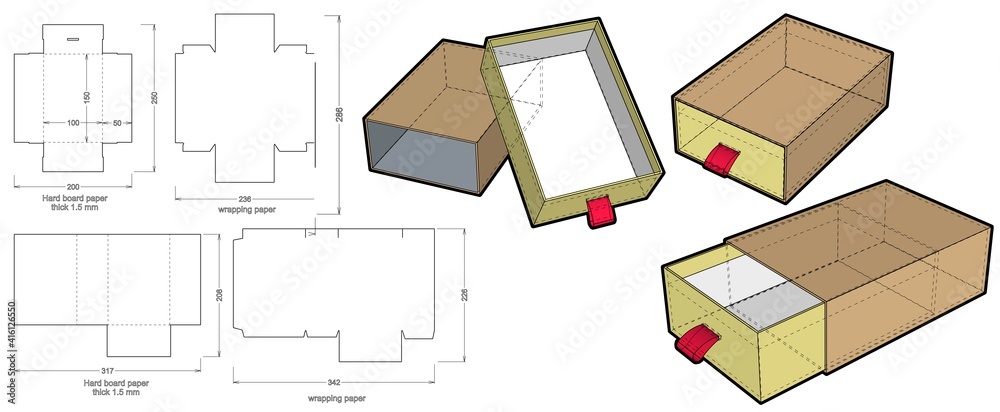 Rigid Box Drawer hard board paper thicknes 1.5mm (Internal measurement ...