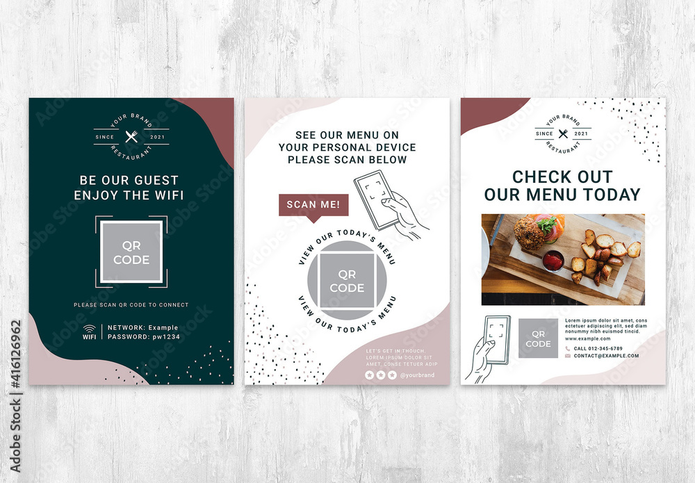 Pink QR Code Flyer Templates For Restaurant Menu Wifi And Checkout Menu 