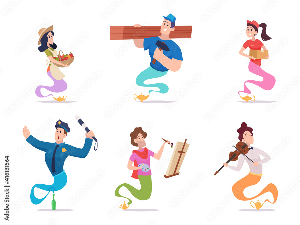 Fairy tale genie. Fantasy characters male female living in fairy tale ...