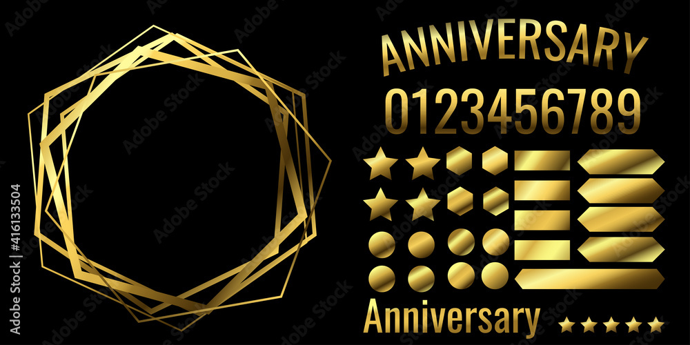 Anniversary. Collection of golden elements, border frame. Design ...