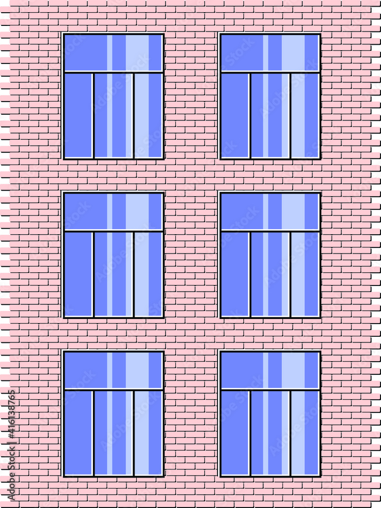 Vector graphics - the facade of a new brick building with three floors ...