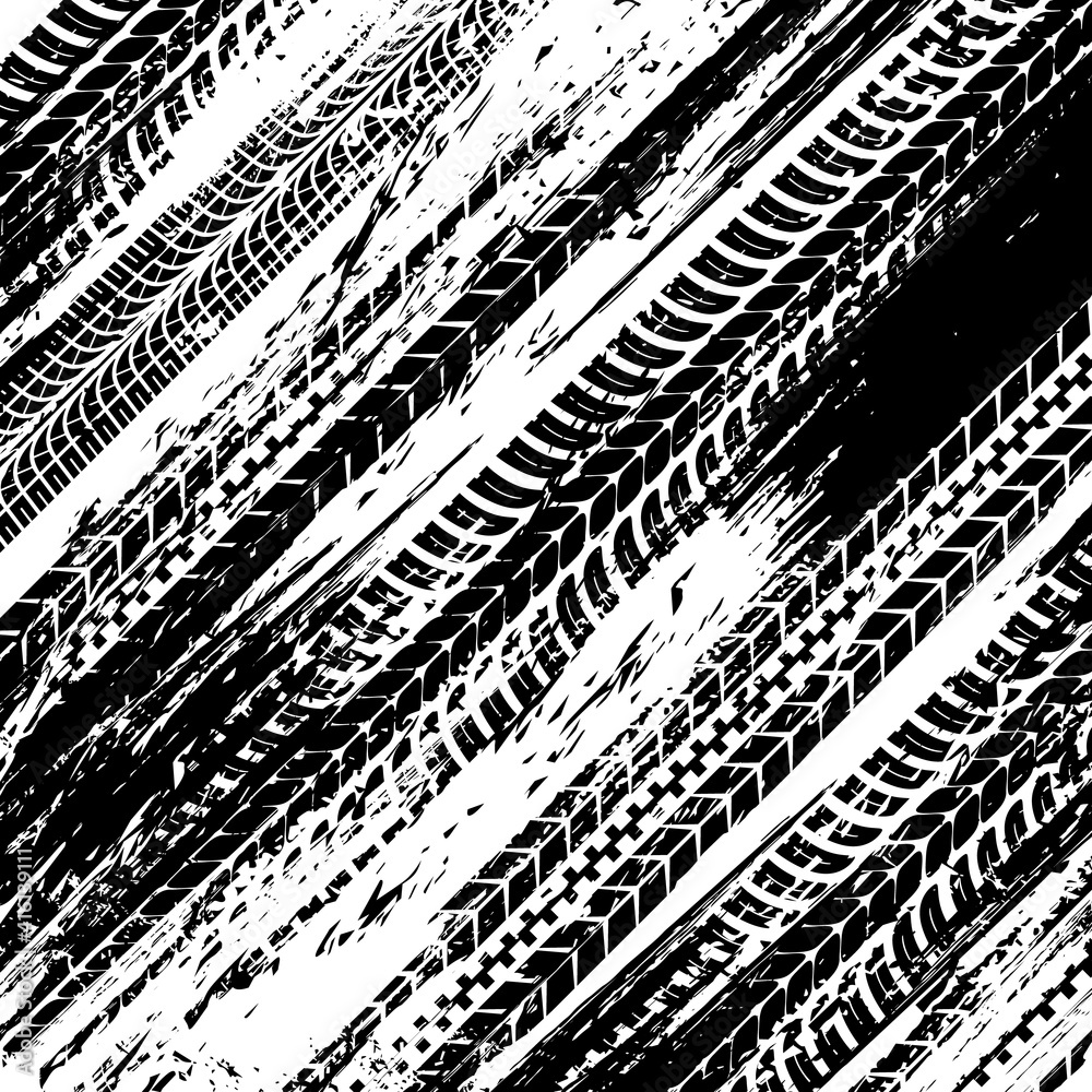Tire track traces, treads of car or motocross races, tyre marks, vector ...