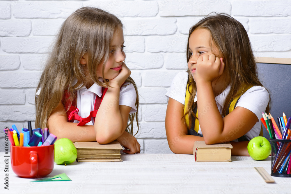 Classmates Educate Friend. Knowledge kids on lesson. Back to school and ...