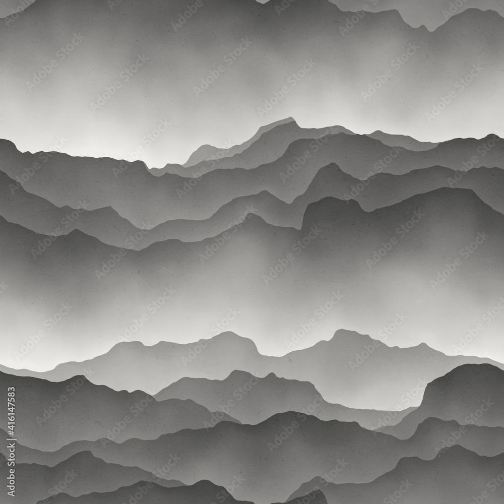 Seamless gray mountains fading into fog. High quality illustration ...
