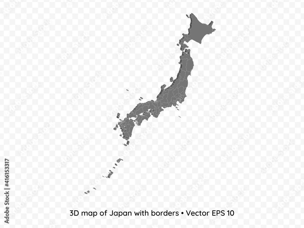 3D map of Japan with borders isolated on transparent background, vector ...