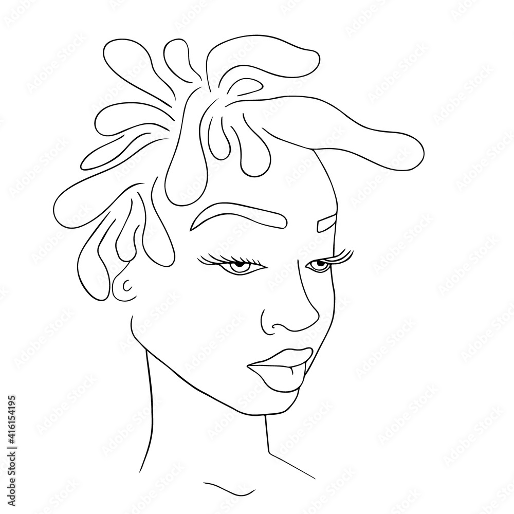 Grafika wektorowa Stock: Abstract woman face one line drawing. Portrait ...